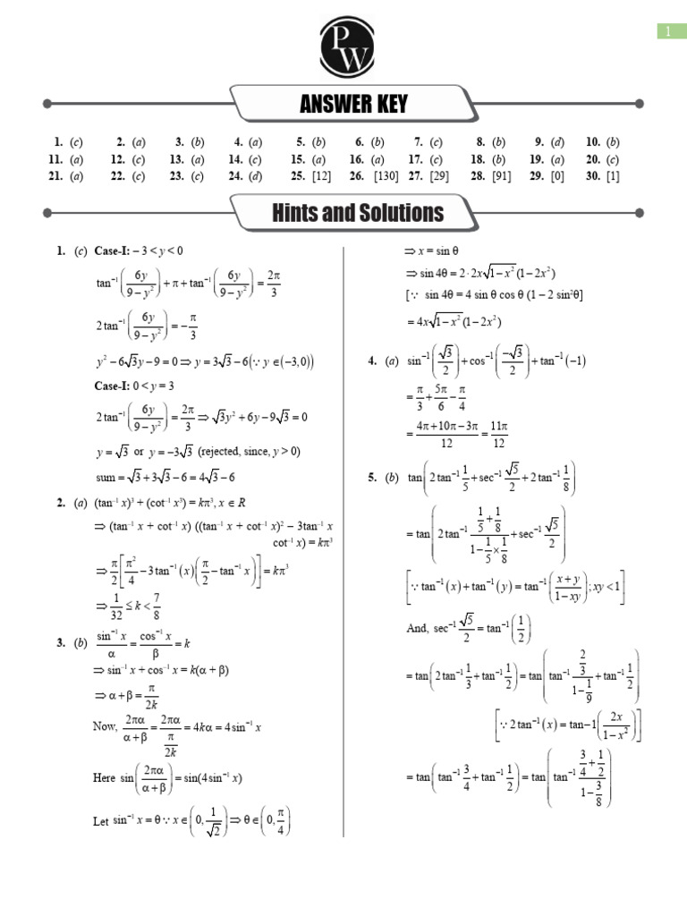 Answer Key for Trigonometry Problems | PDF | Mathematical Concepts ...