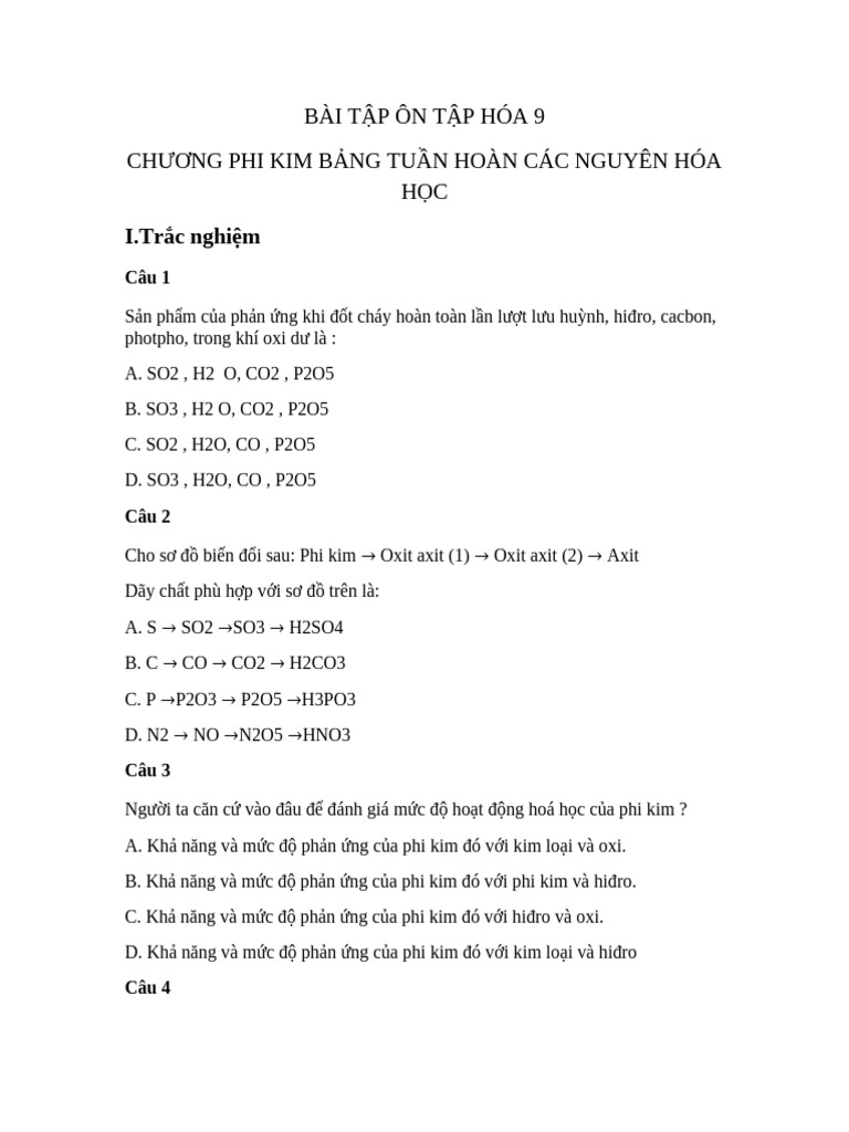 De Cuong on Tap Hoa 9.Doc | PDF