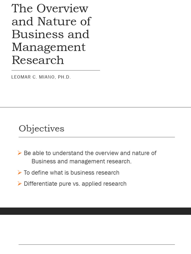 The Overview and Nature of Business and Management Research | PDF ...