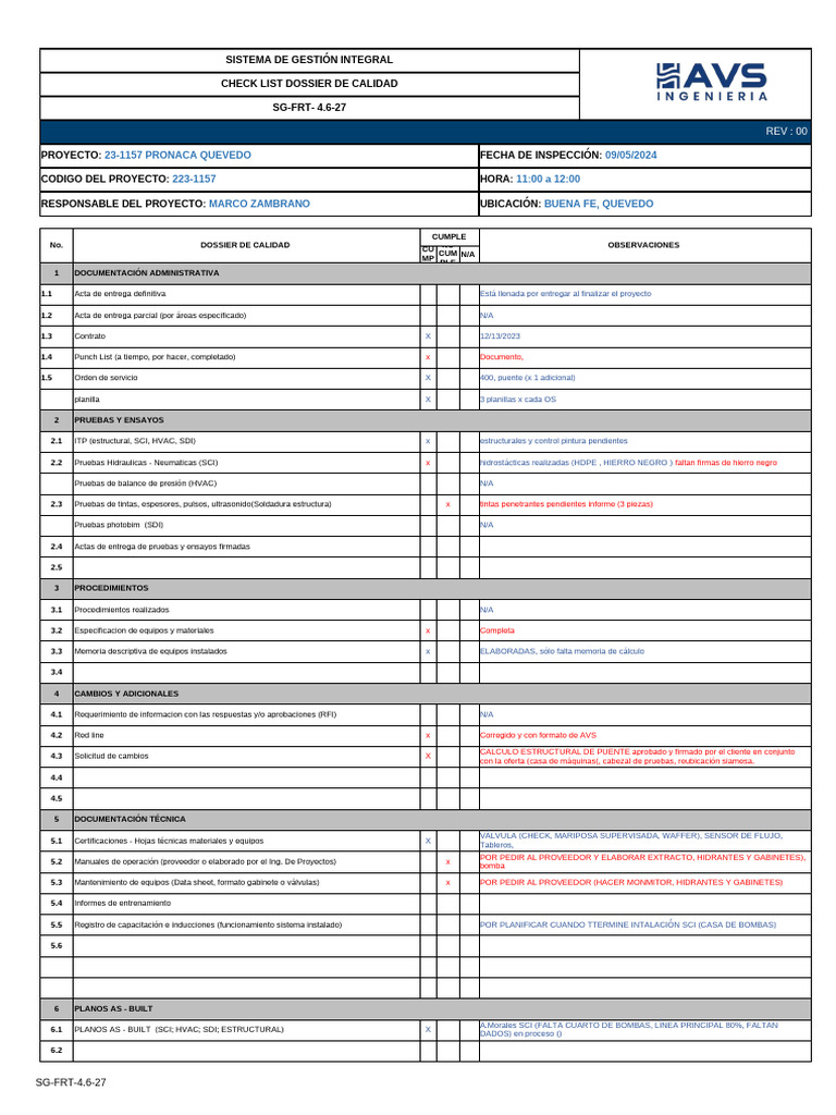 23-1157 Pronaca Quevedo Sg-ftr-4.6-27 Check List Auditoria Dossier - 10 ...