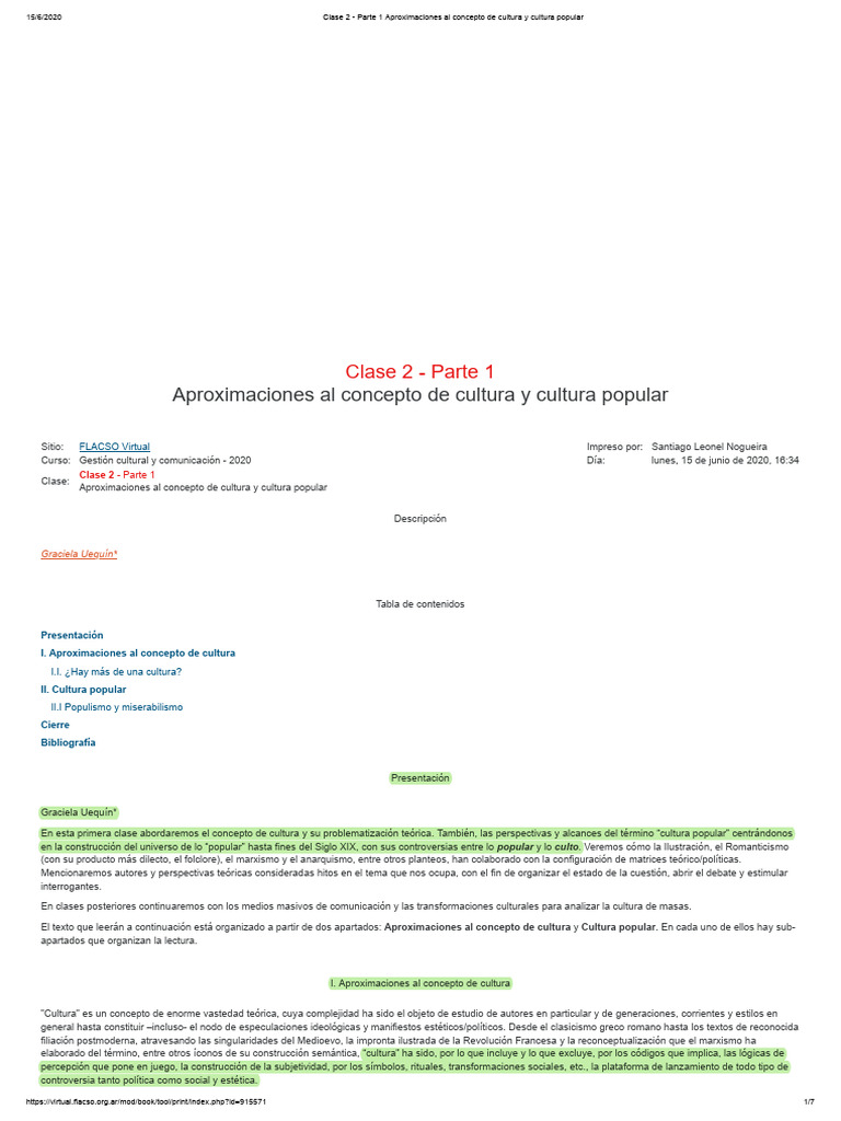 Clase 2 - Parte 1 Aproximaciones al concepto de cultura y cultura popular | PDF | marxismo ...