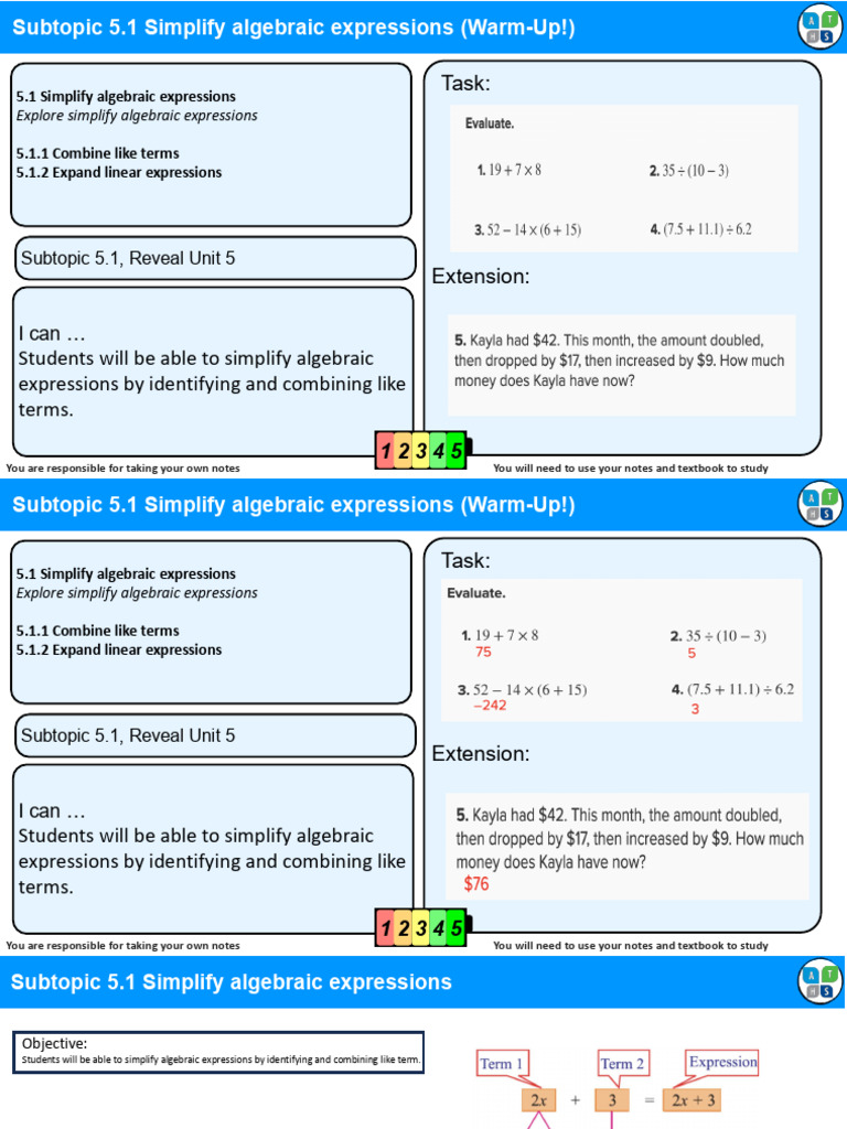 Simplifying Algebraic Expressions Guide | PDF