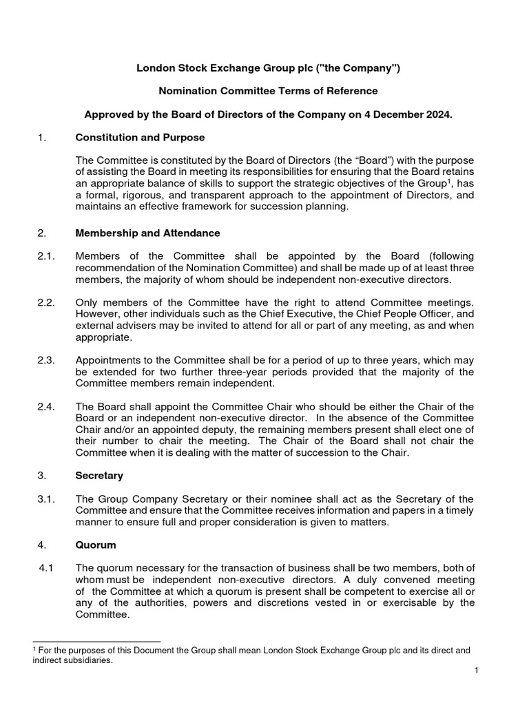 Lseg Nomination Committee Terms Reference 2024 | PDF | Committee ...