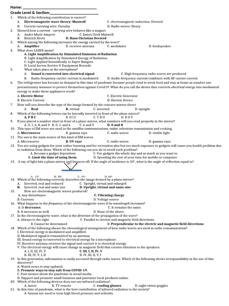 Review Test 2nd Periodic g10 | PDF | Electromagnetic Radiation | Mirror