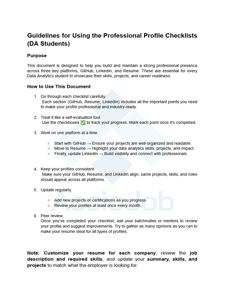 Data Analytics Profile Checklist Guide | PDF | Résumé | Data Analysis