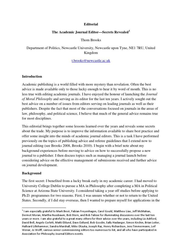Editorial The Academic Journal Editor-Secrets Revealed: T.brooks ...