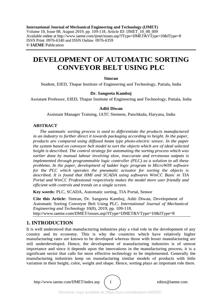 Automatic Sorting Conveyor Belt PLC System | PDF | Programmable Logic ...