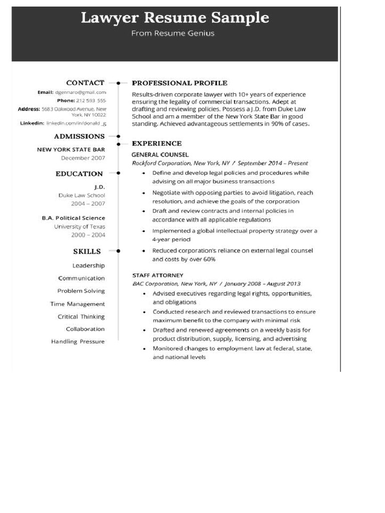 Lawyer Resume Sample | PDF