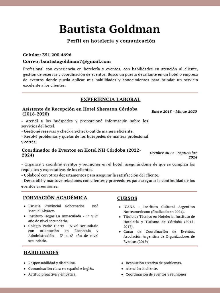 Curriculum CV Bautista Goldman _20251029_131908_0000 | PDF | Hotel ...