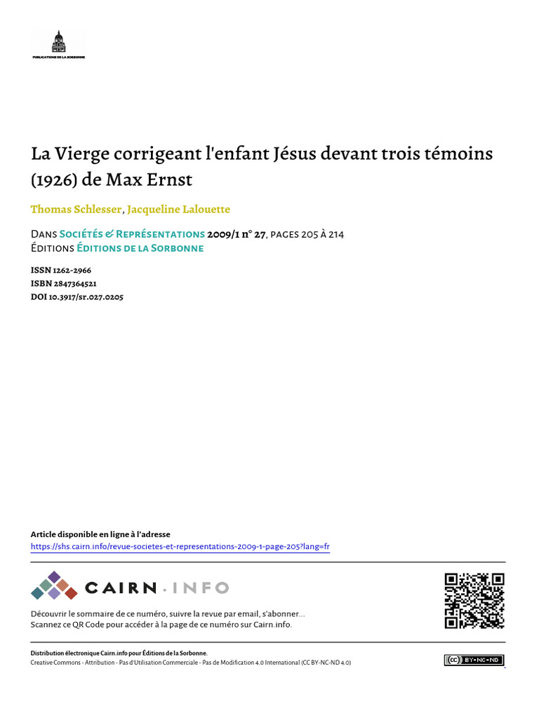 Schlesser 2009 La Vierge Corrigeant Lenfant Jesus Devant Trois Temoins 1926 de Max Ernst | PDF ...