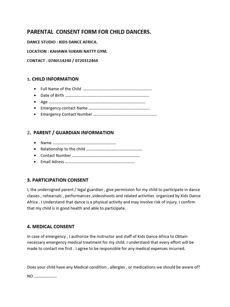 Kids Dance Africa Parental Consent Form | PDF