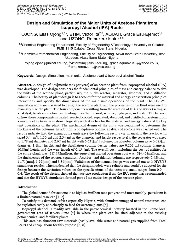 Design and Simulation of the Major Units of Aceton | PDF | Distillation ...