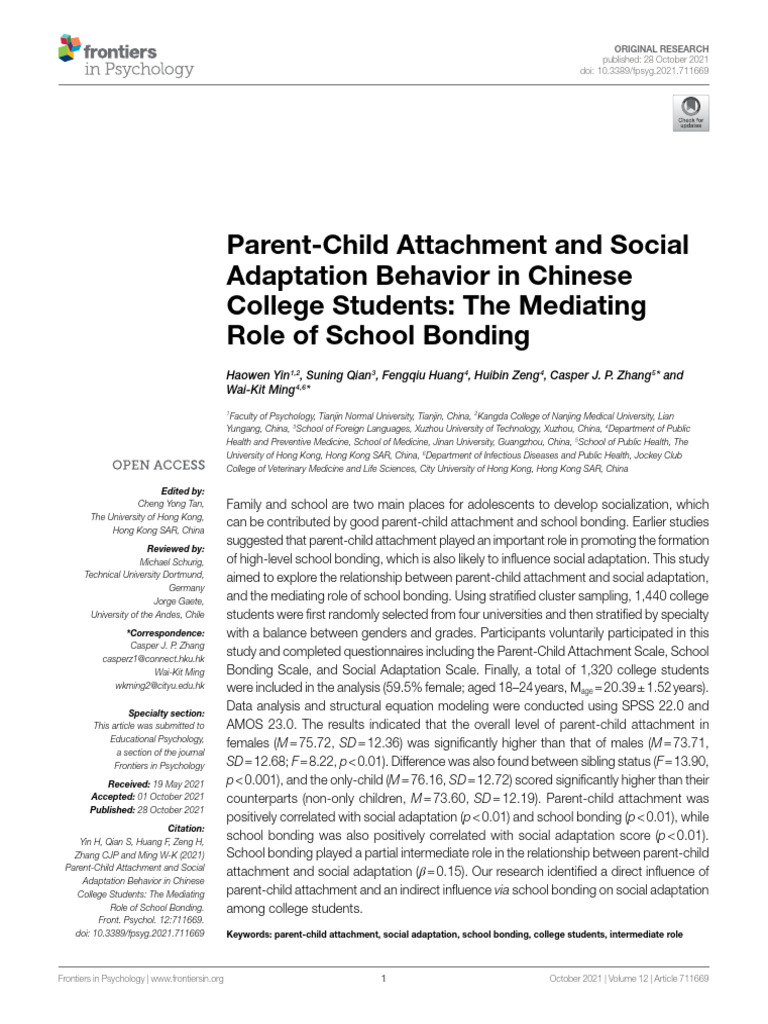 Yin Et Al_2021_Parent-Child Attachment and Social Adaptation Behavior ...