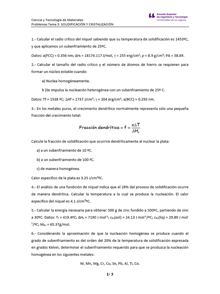 p3 Problemas Solidificacion (2) | PDF | Congelación | Cristalización