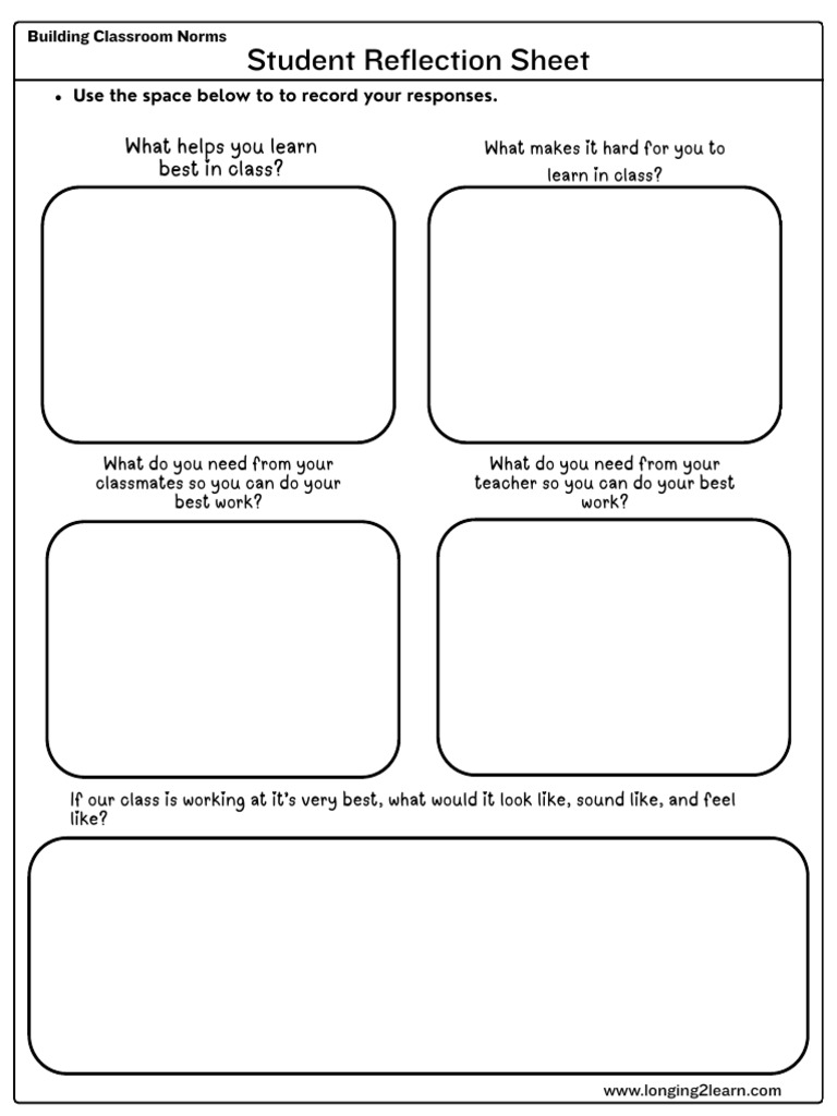 Building Classroom Norms Student Reflection Sheet | PDF