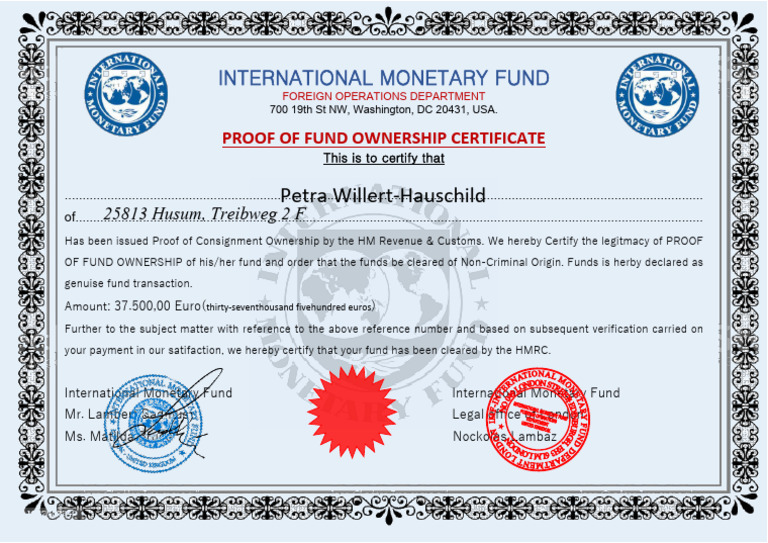Proof of Fund Ownership Certificate | PDF
