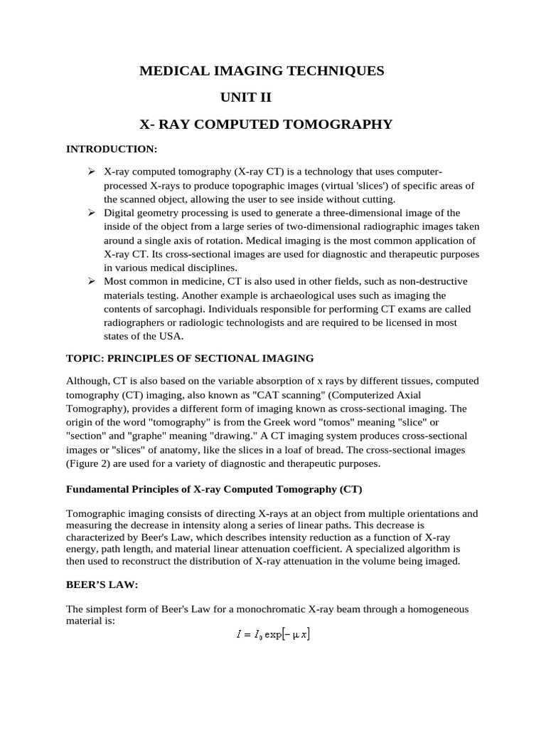 Medical Imaging Techniques Unit 2 | PDF | Ct Scan | X Ray