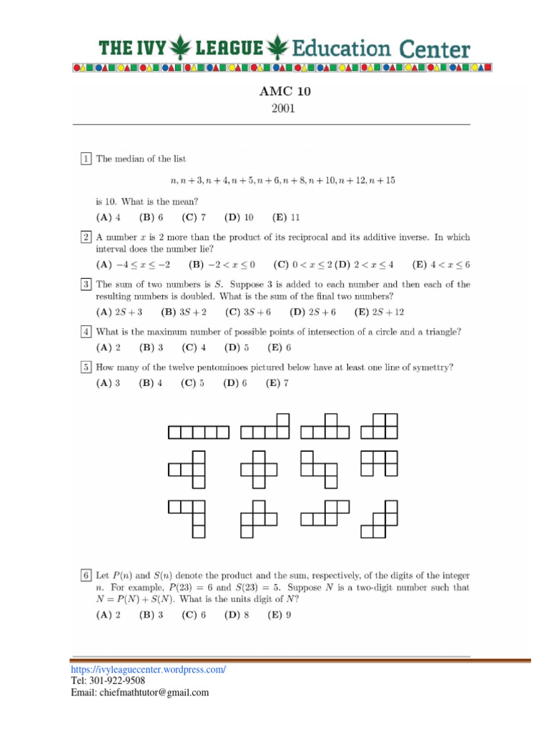 2001-amc-10 | PDF