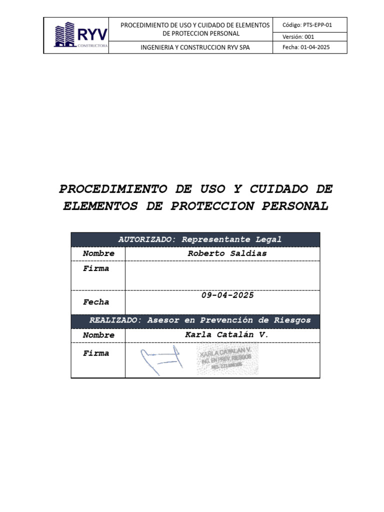 Procedimiento Uso y Cuidado Epp | PDF