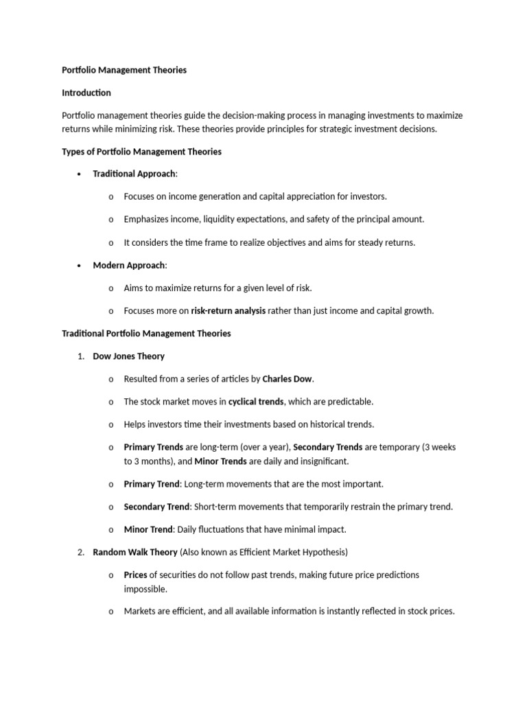 Portfolio Management Theories Explained | PDF | Financial Risk ...