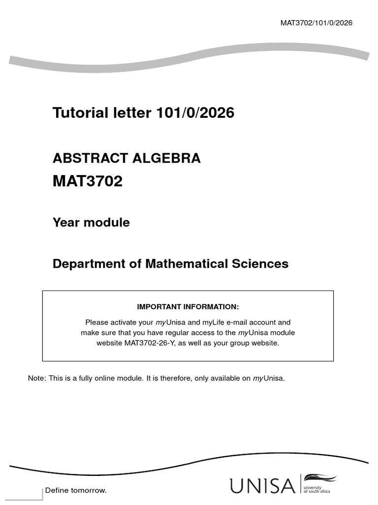 MAT3702 Tutorial Letter | PDF | Ring (Mathematics) | Group (Mathematics)