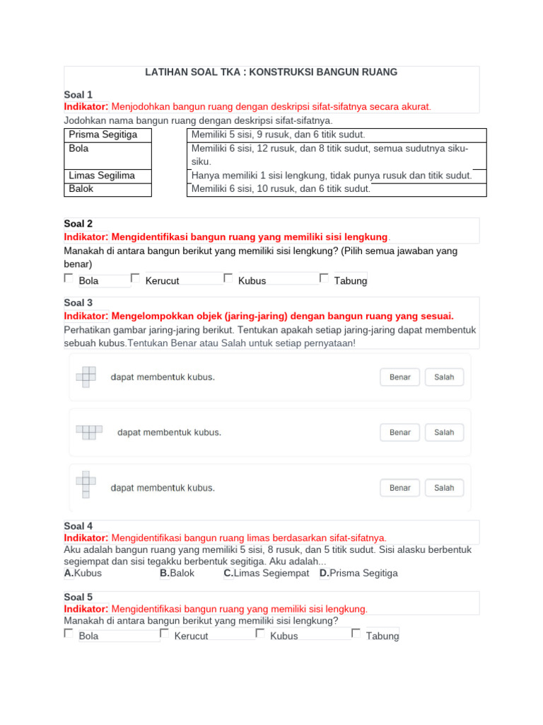 Latihan Soal TKA Bangun Ruang | PDF