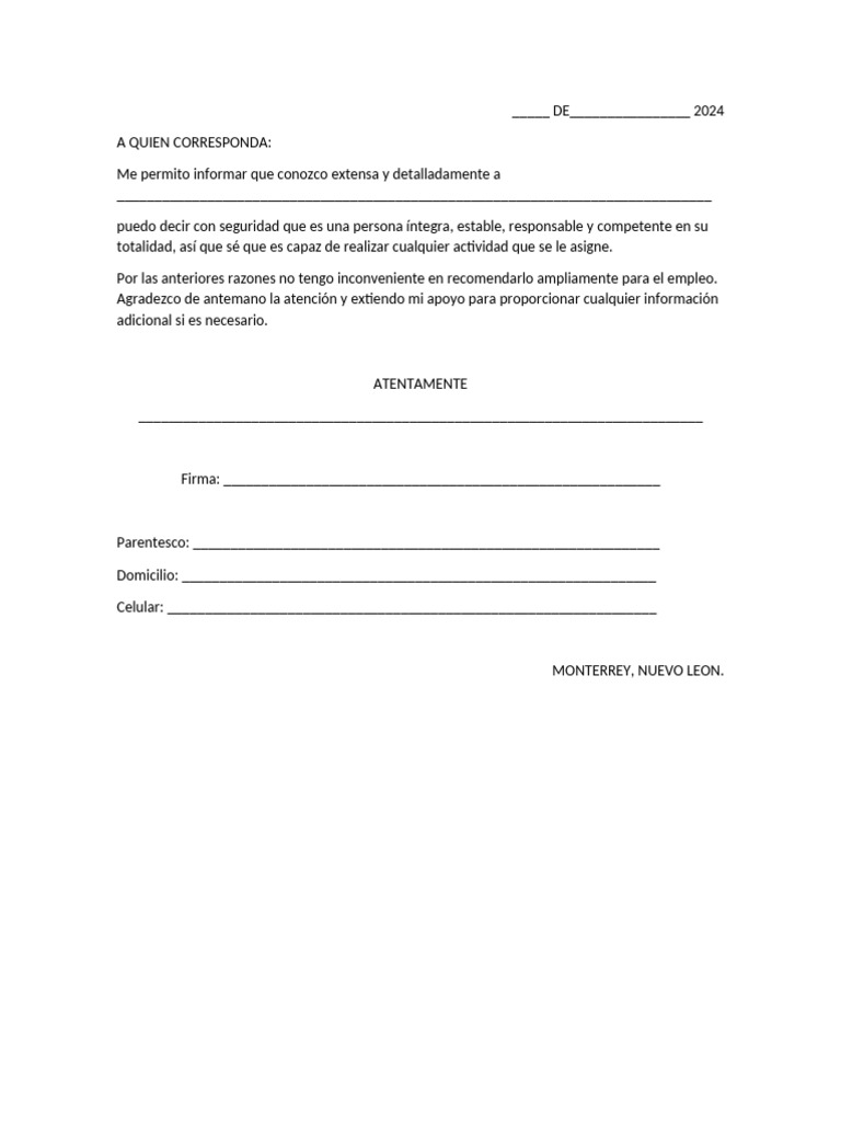 Carta de Recomendacion | PDF