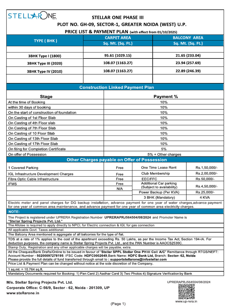 SOP 3 - Price List & Payment Plan November 2025 | PDF