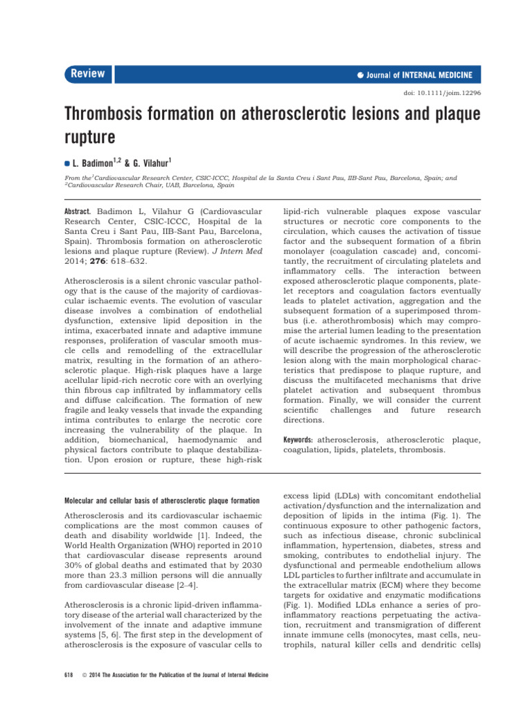 2)Journal of Internal Medicine - 2014 - Badimon - Thrombosis formation ...