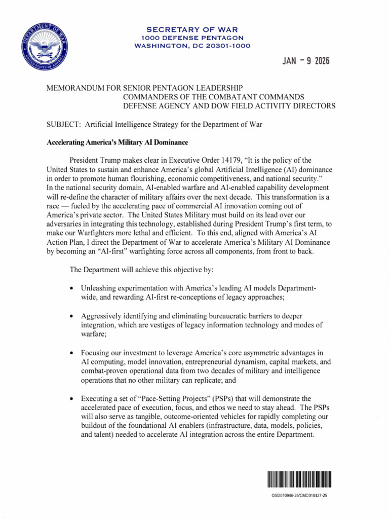 Military AI Strategy Memorandum 2026 | PDF | Artificial Intelligence ...