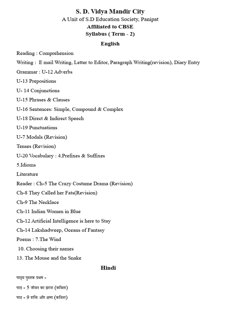 Class 8 Annual Syllabus | PDF