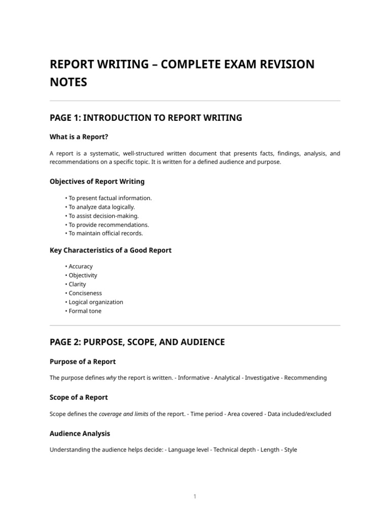 Report Writing – Complete Exam Revision Notes | PDF | Memorandum | Data