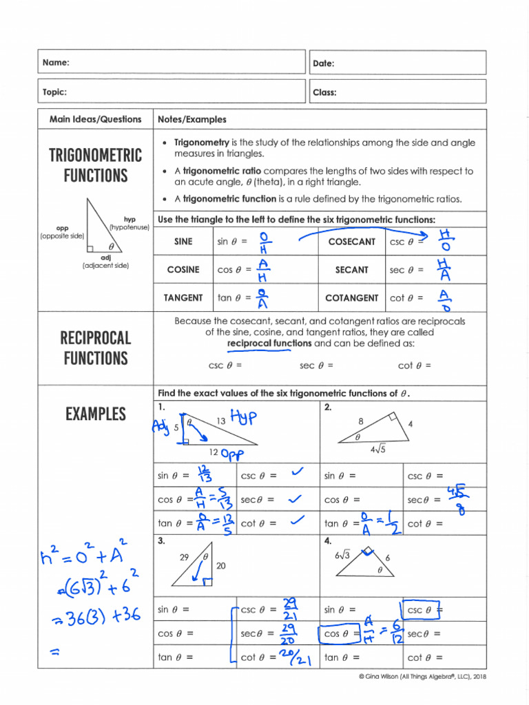 Precalculus+Unit+3+Worksheet+3 1 1+Intro+to+Trig+SOHCAHTOA | PDF