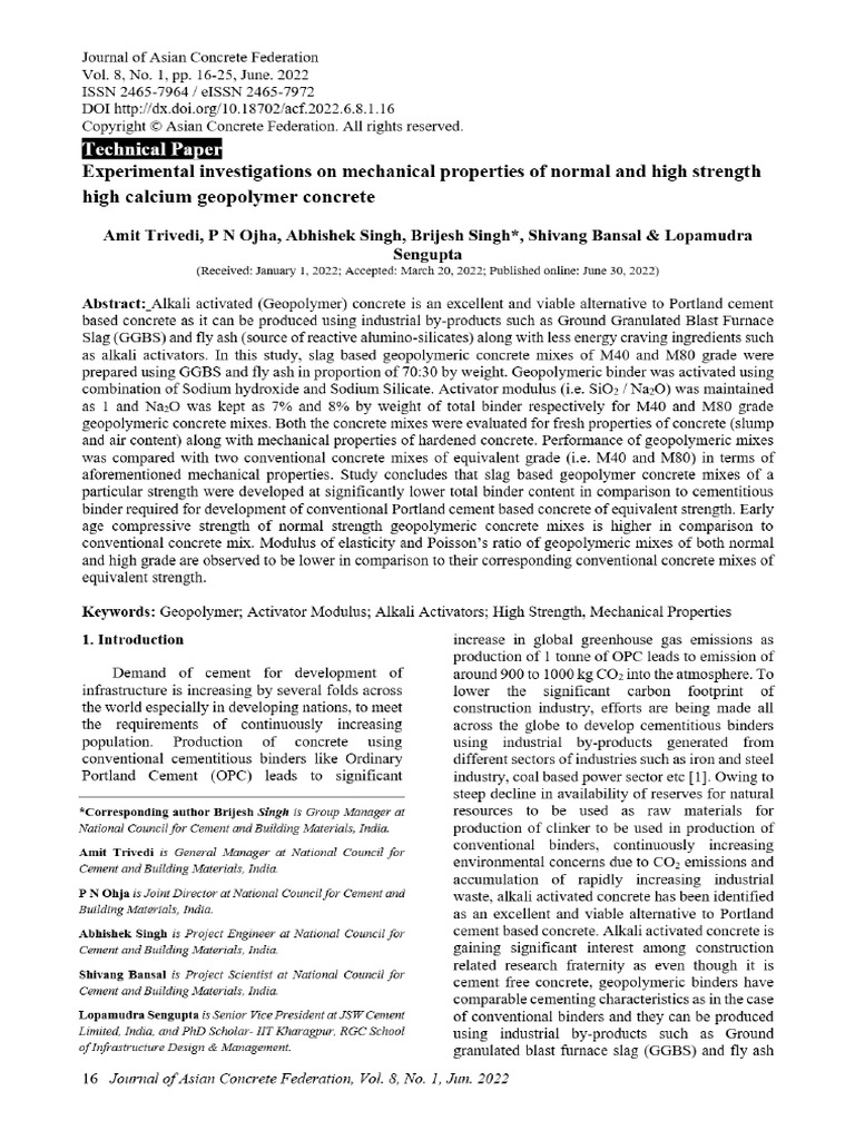 View of Experimental Investigations on Mechanical Properties of Normal ...