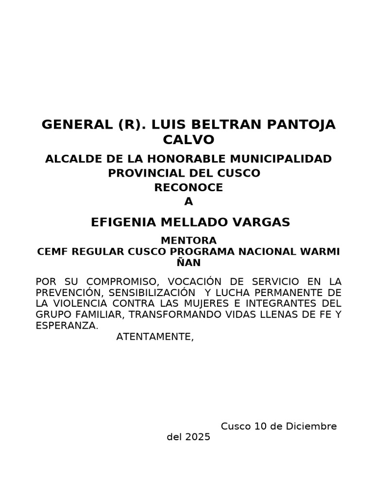Efigenia Certificado de Reconocimiento | PDF