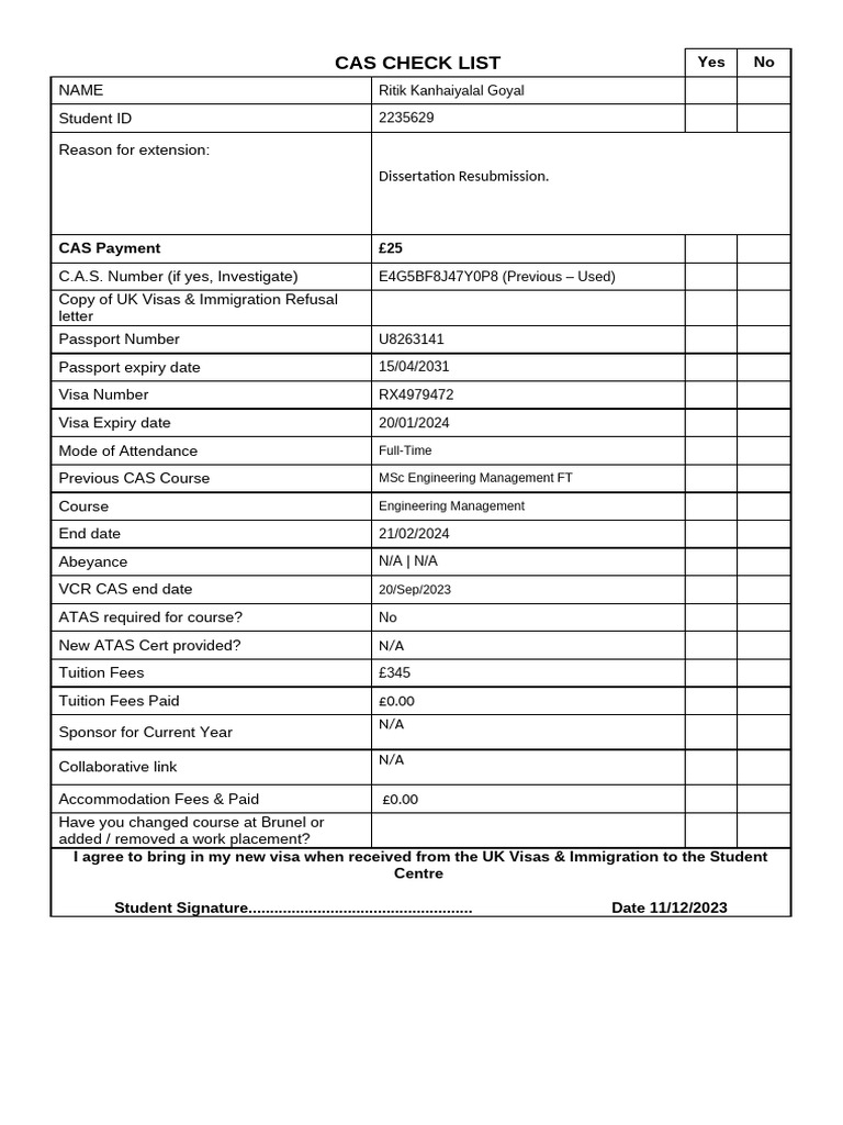 2235629 - GOYAL - Cas_checklist | PDF