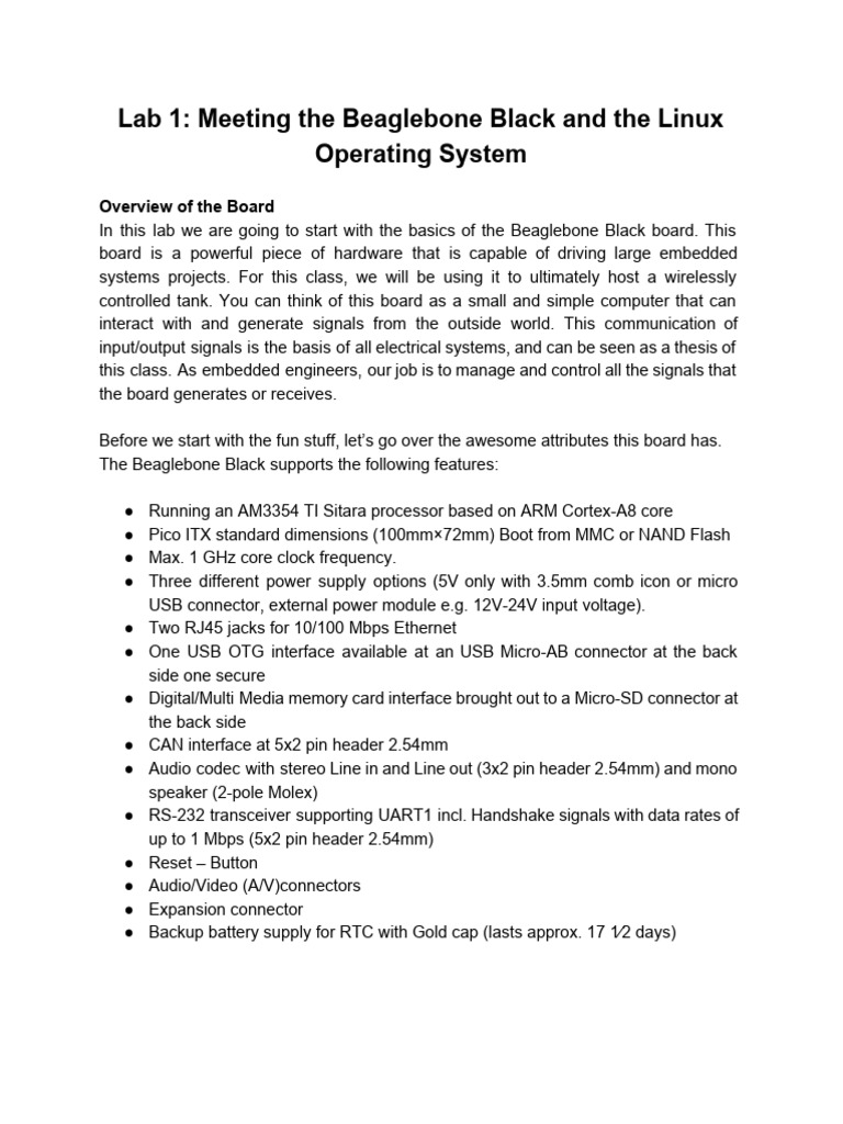 Lab1: Meeting the Beaglebone Black and the Linux Operating System | PDF | Computer File ...