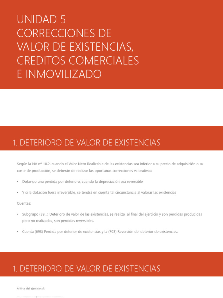 Unidad 5 Correcciones de Valor de Existencias, (1) | PDF | Economias ...