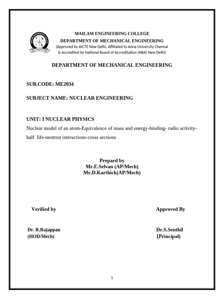 Unit 1 Nuclear Engg 2013 | PDF | Atomic Nucleus | Neutron