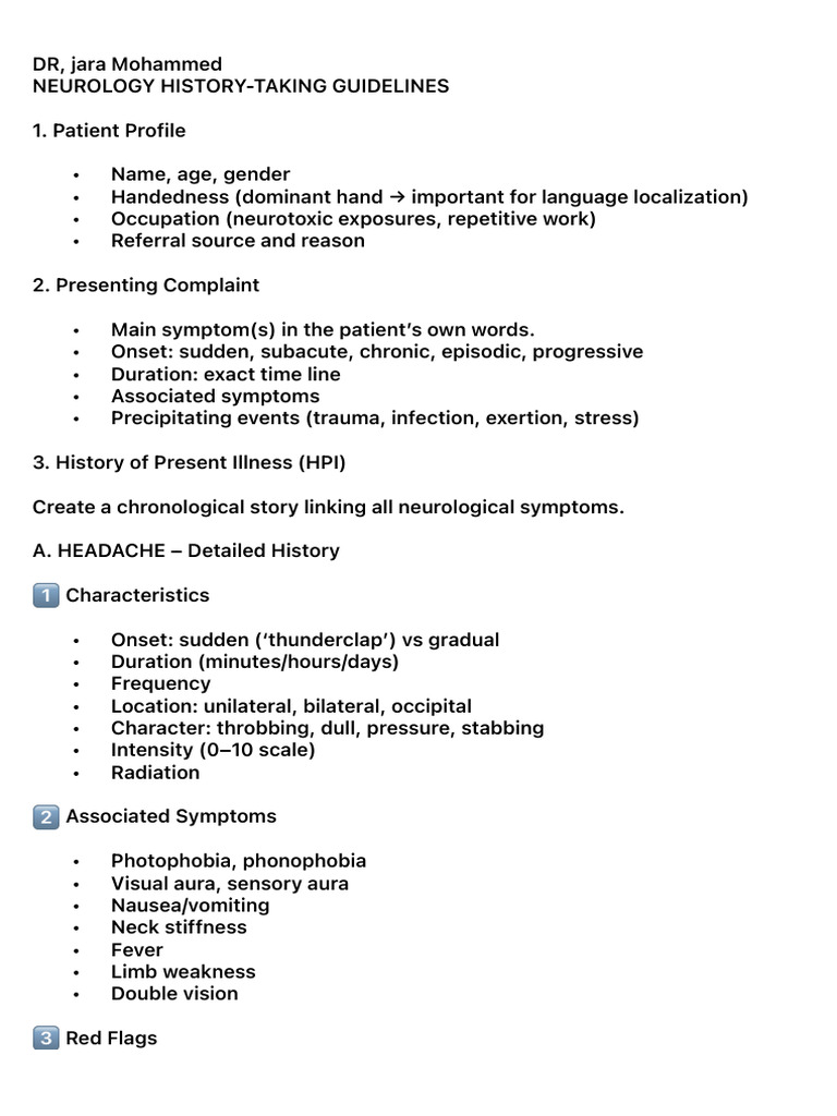 Neurology History-Taking Guide | PDF | Headache | Stroke