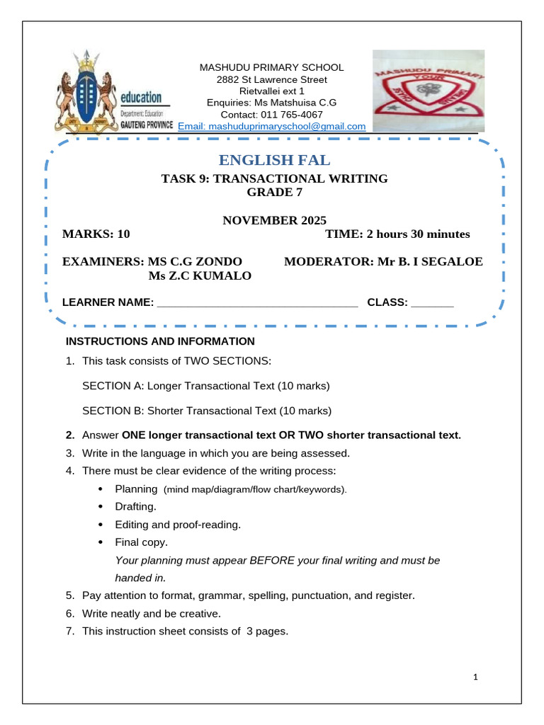 Grade 7 Transactional Writing Task | PDF | Vocabulary | Syntax