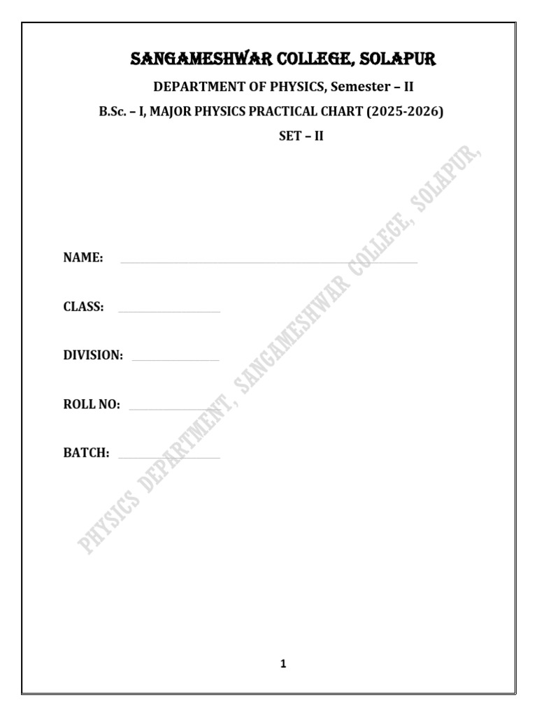 B. Sc. I Minor Physics Practical Chart Set II | PDF | Resistor | Voltage