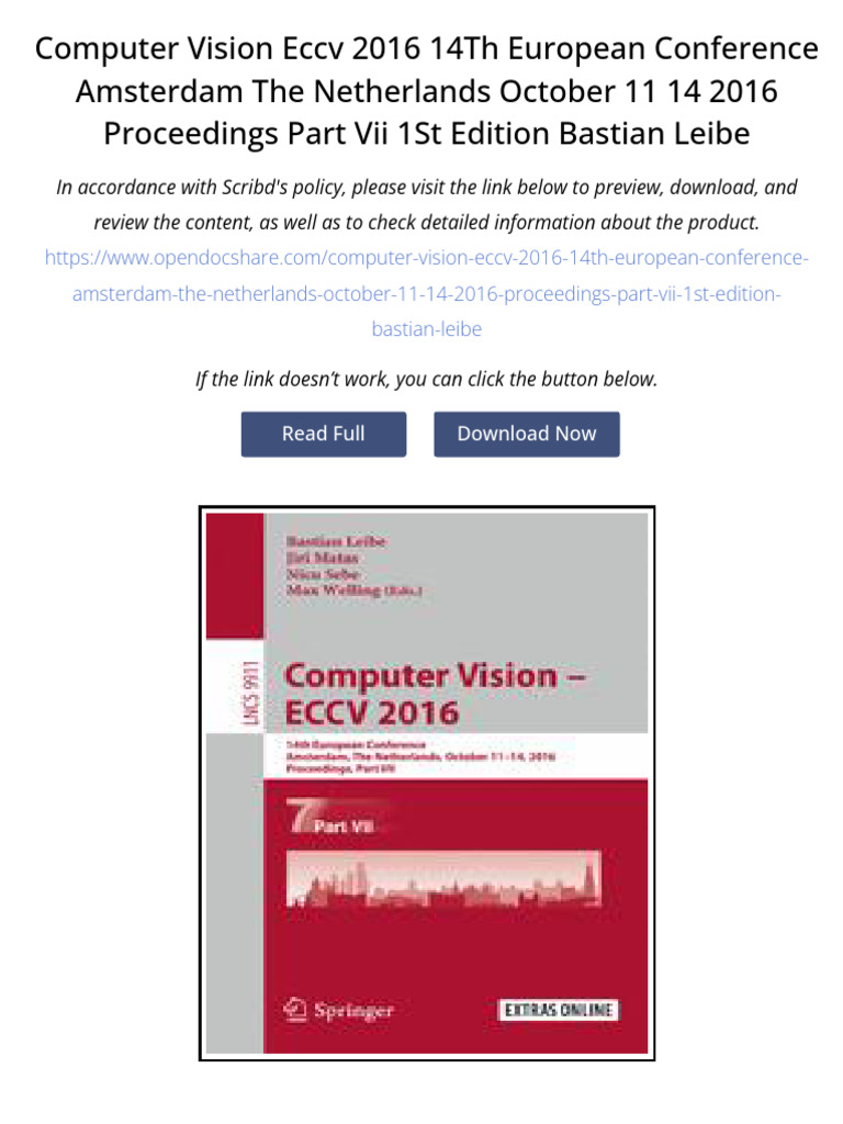 Computer Vision ECCV 2016 14th European Conference Amsterdam The Netherlands October 11 14 2016 ...