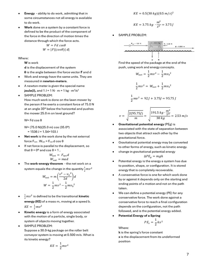Work, Energy, and Power Concepts | PDF | Force | Potential Energy