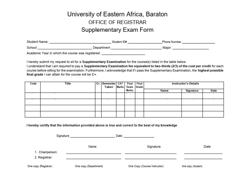 Revised Supplementary Exam Form | PDF