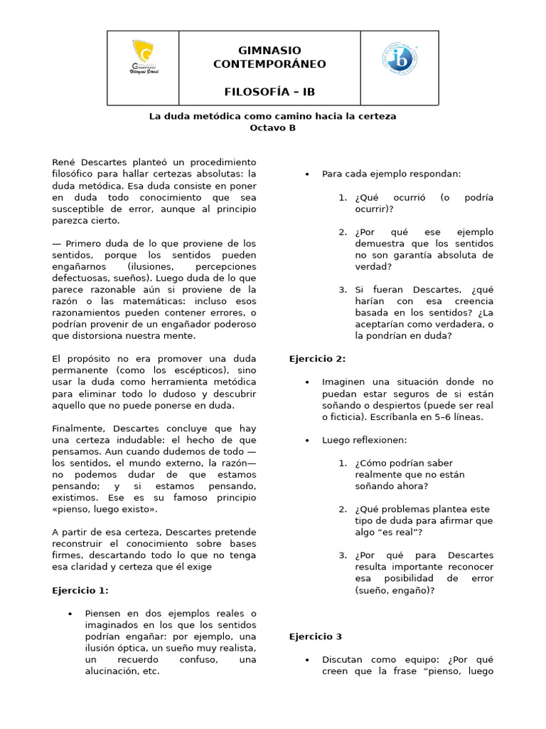 La Duda Metódica Como Camino Hacia La Certeza | PDF | René Descartes ...