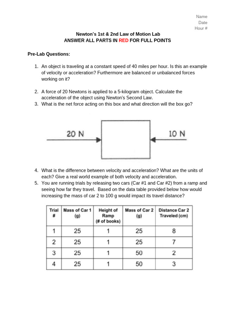 Caden Smith-Student - Newton's 1st & 2nd Law of Motion Lab | PDF ...