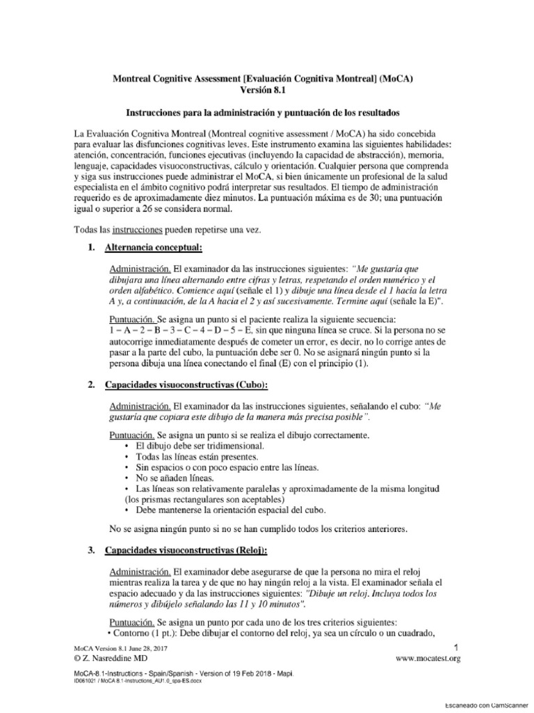 MOCA 8.1 Instrucciones | PDF