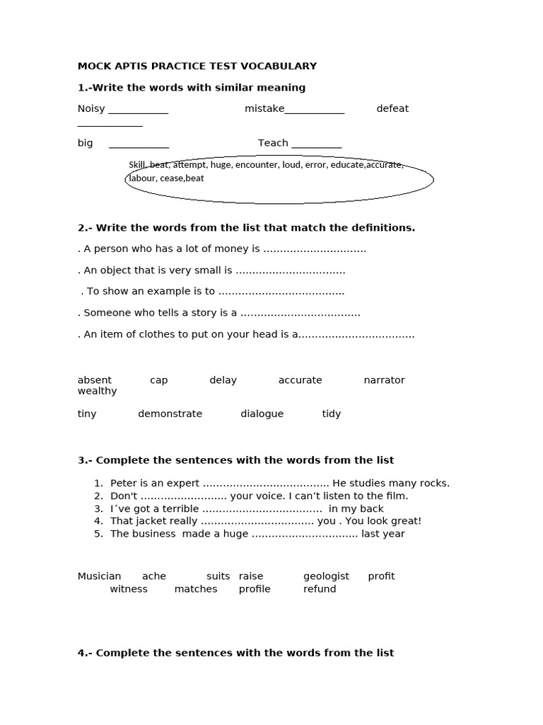 APTIS Vocabulary Practice Test | PDF