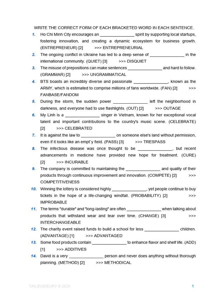 Word Form Exercises for English Learners | PDF